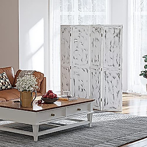 HOMCOM 5.5' Tall 4-Panel Room Divider and Folding Privacy Screen, Woodgrain Freestanding Privacy Divider, Partition Wall, Rustic White