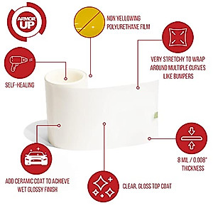 ARMOR UP 3"x60" Clear Gloss Paint Protection Film- 8-mil TPU Automotive Protector Wrap - Non-Yellowing, UV Protection, Self-Healing, Hydrophobic Top Coat - Car Accessories -