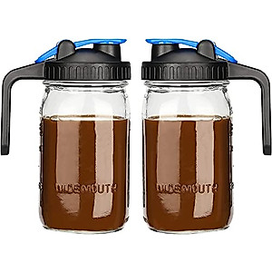 32 OZ Mason Jar Pitcher Wide Mouth 32 oz Mason Jar Pitcher with Airtight Lid - 1 Quart Pitcher for Iced Tea, Sun Tea, Juice, Coffee, Set of 2