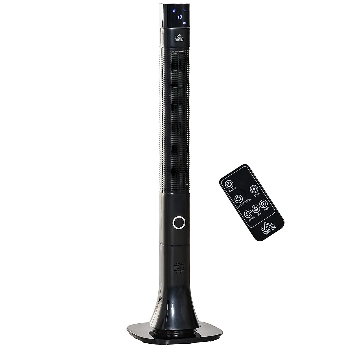 HOMCOM 47.25" Oscillating Tower Fan Cooling for Bedroom with 3 Speeds, Floor Fan with 12h Timer, LED Display, and Remote Control, Black
