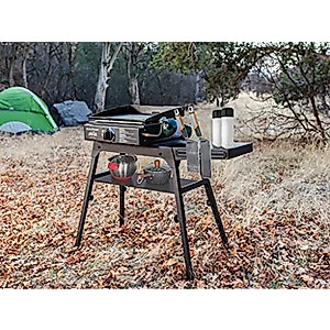 Foldable Blackstone Griddle Stand with Lower Shelf and Side Shelf, Compatible with Blackstone 17 Inch, 22 Inch Tabletop Griddle, Legs with Leveling Feet, Dual Adjustable Height