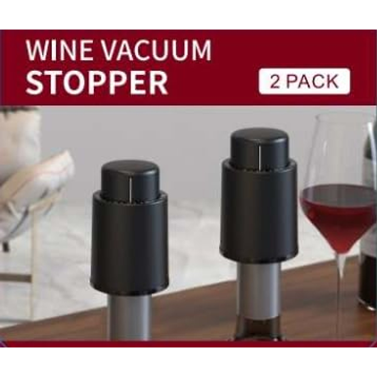 [2 PACK]Wine Bottle Stoppers,Real Vacuum Wine Stoppers Reusable - Wine Preserver - Wine Corks to Keep drinks Fresh - for Wine Lovers - best gift for christmas and special events