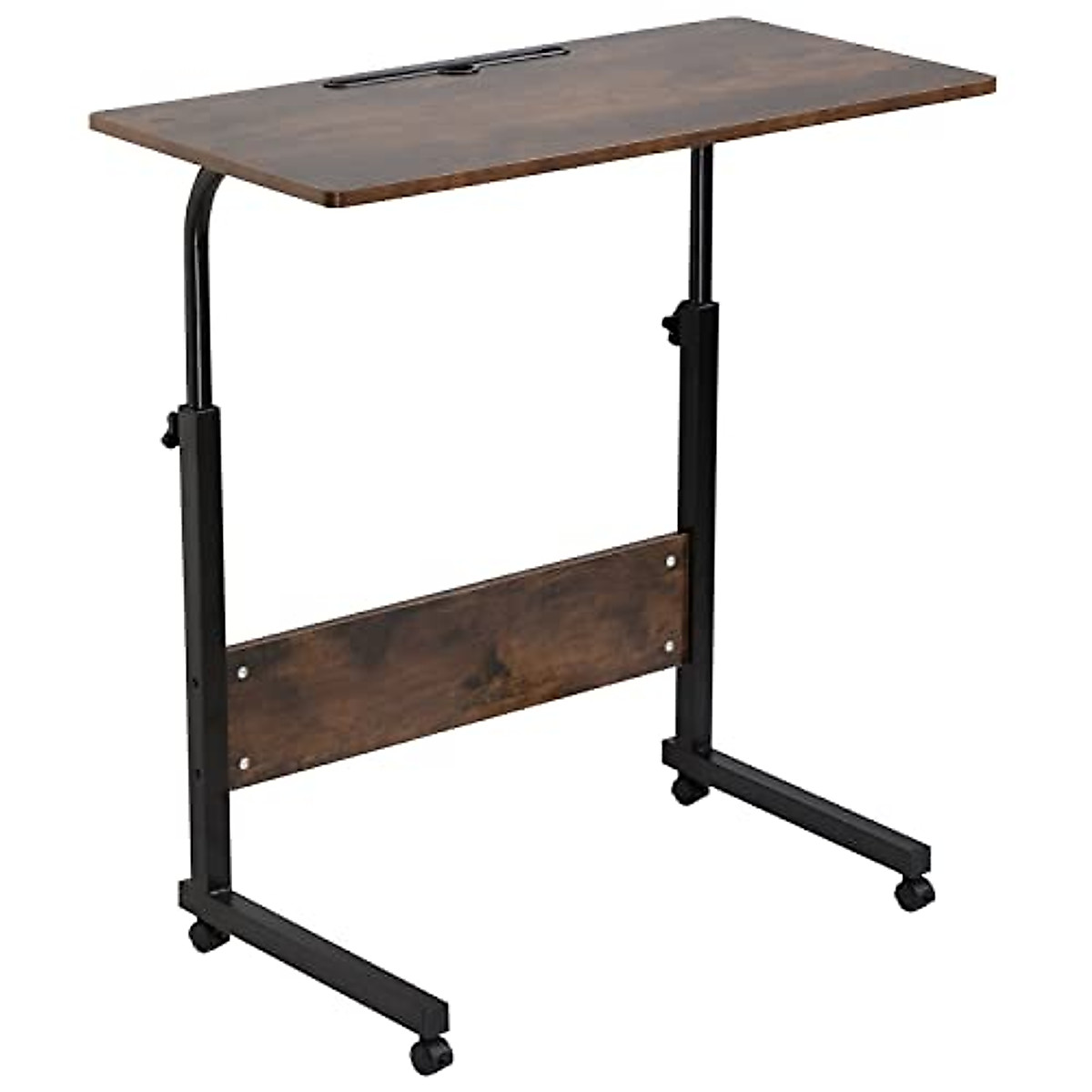 Hadulcet Mobile Side Table, Mobile Laptop Desk Cart, Mobile Computer Desk Stand Up Desk Office, Adjustable Over Bed Table with Wheels for Sofa, 31.5 x 15.7 in Rustic Brown