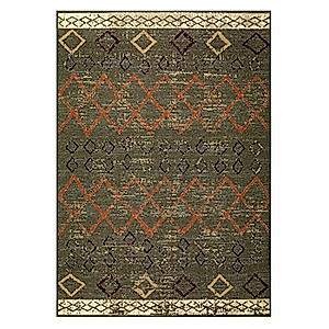Antep Rugs Alfombras Non-Skid (Non-Slip) 5x7 Rubber Back Bohemian Distressed Moroccan Boho Low Pile Profile Indoor Area Rug (Green, 5' x 7')