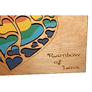 Real Wood Rainbow of Love Hearts Greeting Card for Him Boyfriend Husband Her Girlfriend Wife Lgbtq Lgbt Lgb Gay Lesbian Couple Wedding Day Anniversary Happy Birthday Get Well Mother's Day Wooden Gift e