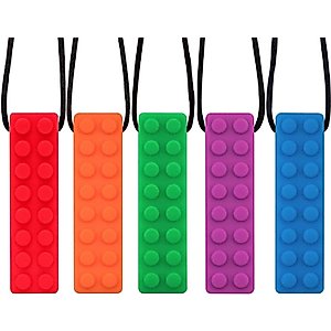 Chew Necklace, Sensory Chew Necklace Bundle for Kids with Teething, ADHD, Autism, Biting Needs, Oral Motor Chewy Teether, Silicone Necklace Made from Food Grade Silicone Safety, for Boys&Girls(5 PCS)