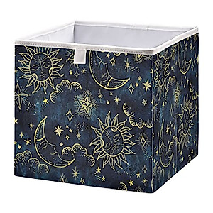 ALAZA Collapsible Storage Cubes Organizer,Moon Sun Soleil Cosmos Astrology Storage Containers Closet Shelf Organizer with Handles for Home Office