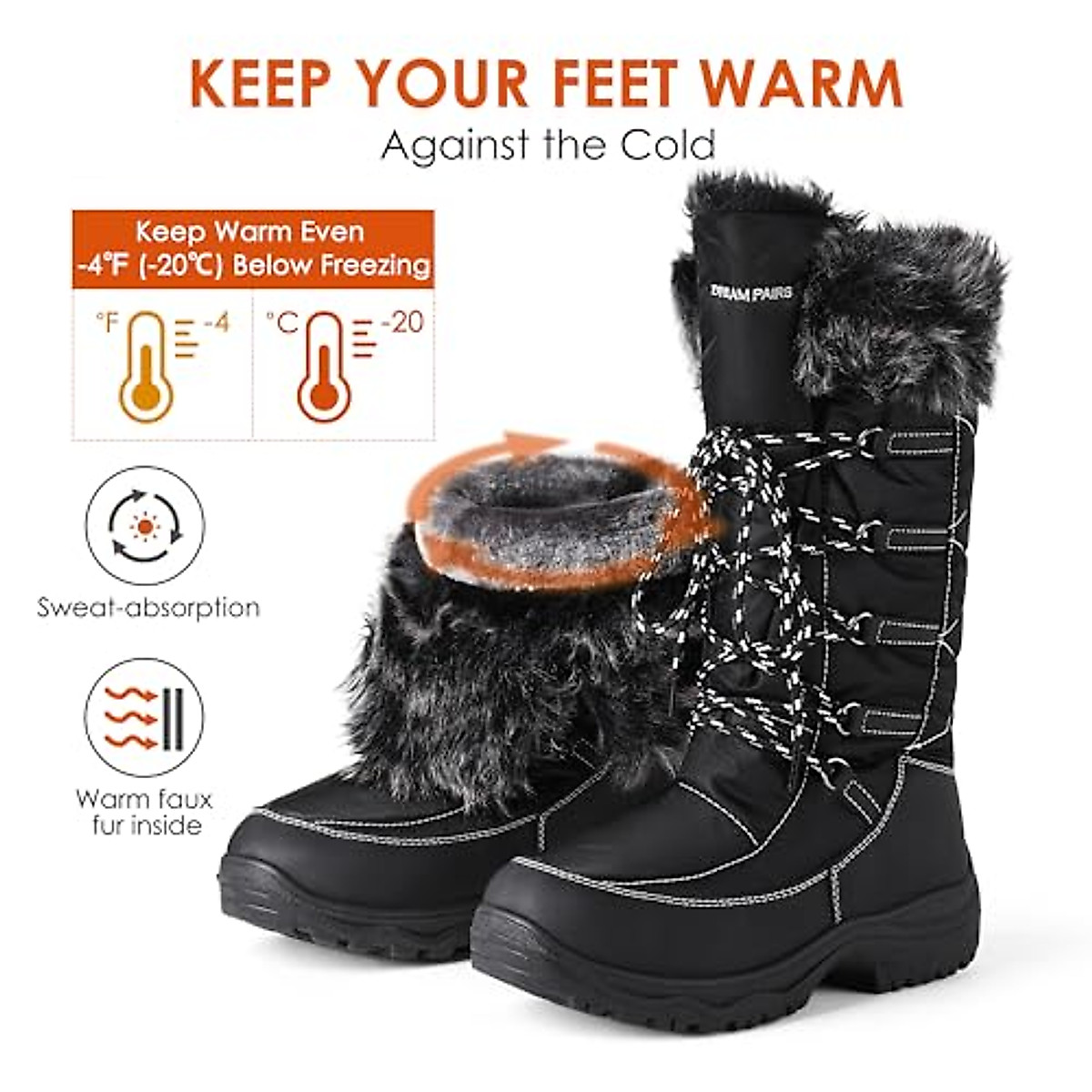 DREAM PAIRS Women's Warm Faux Fur Lined Mid-Calf Winter Snow Boots,Size 10,Maine/Black,Maine