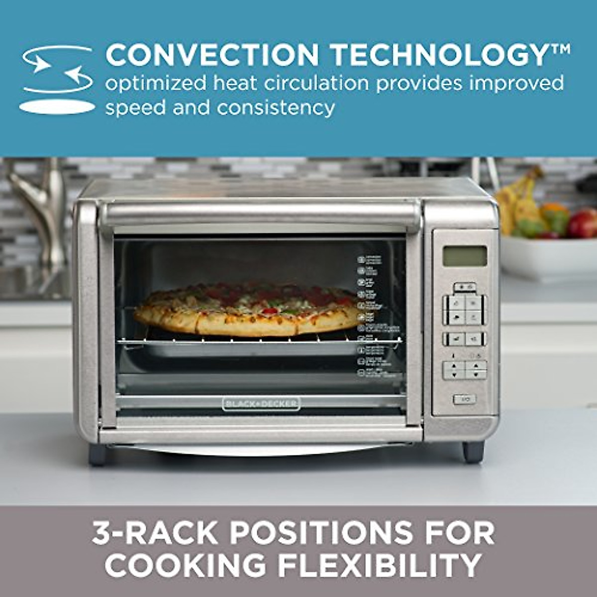 BLACK+DECKER 6-Slice Digital Convection Countertop Toaster Oven, Stainless Steel, TO3280SSD