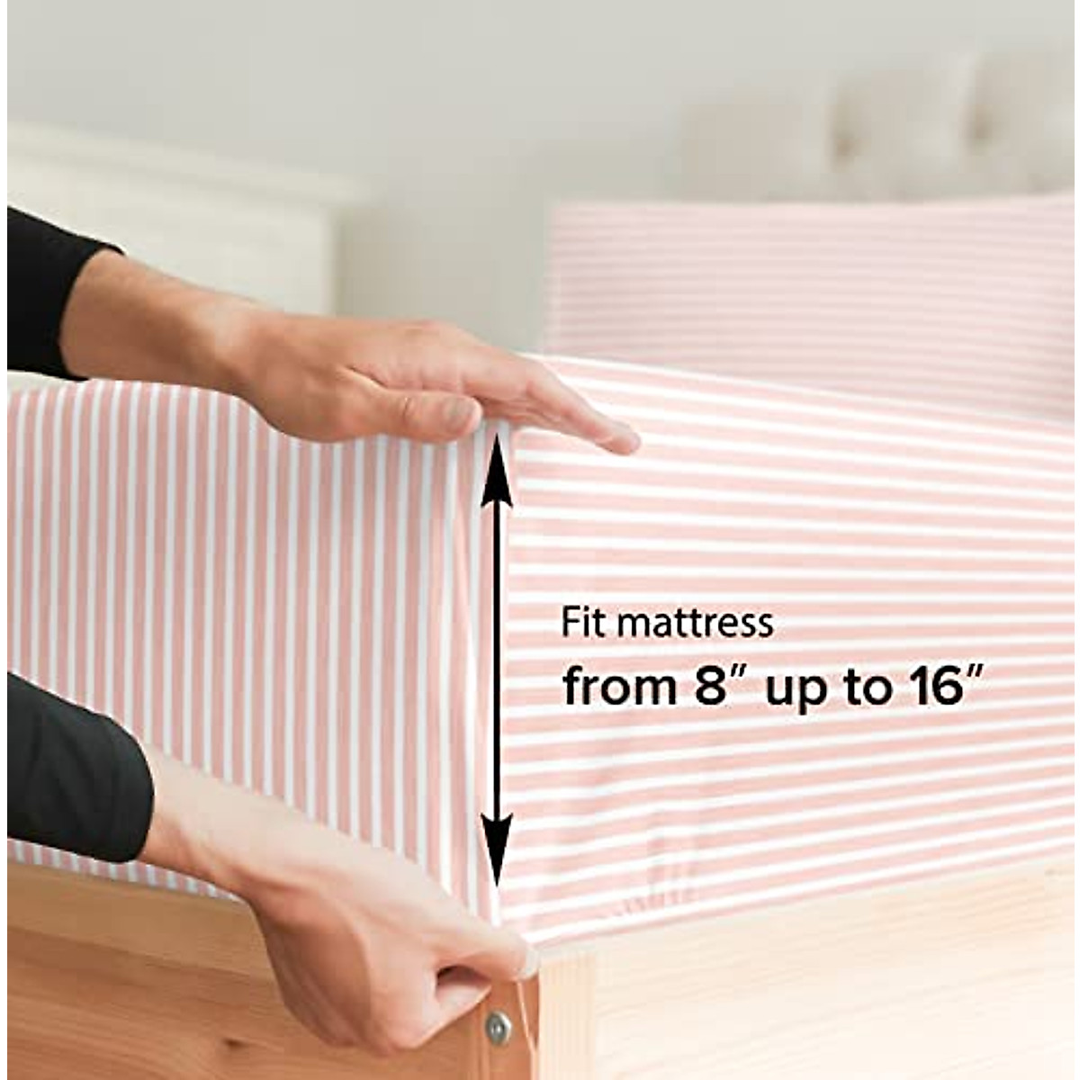 Striped Bed Sheets - Pin Stripe Sheets - Blush Pink Sheets - Pink & White Stripe Sheets - Queen Striped Sheets - Hotel Luxury Bed Sheets - Deep Pockets - Easy Fit - Breathable & Cooling Sheets