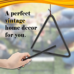 9'' Triangle Dinner Bell with Hanger & Call Striker Ringer Outdoor Bell Wall Mounted Bell Metal Bell Wrought Iron Country Bell for Home Barn School Church Playground Chuck Wagon Decor