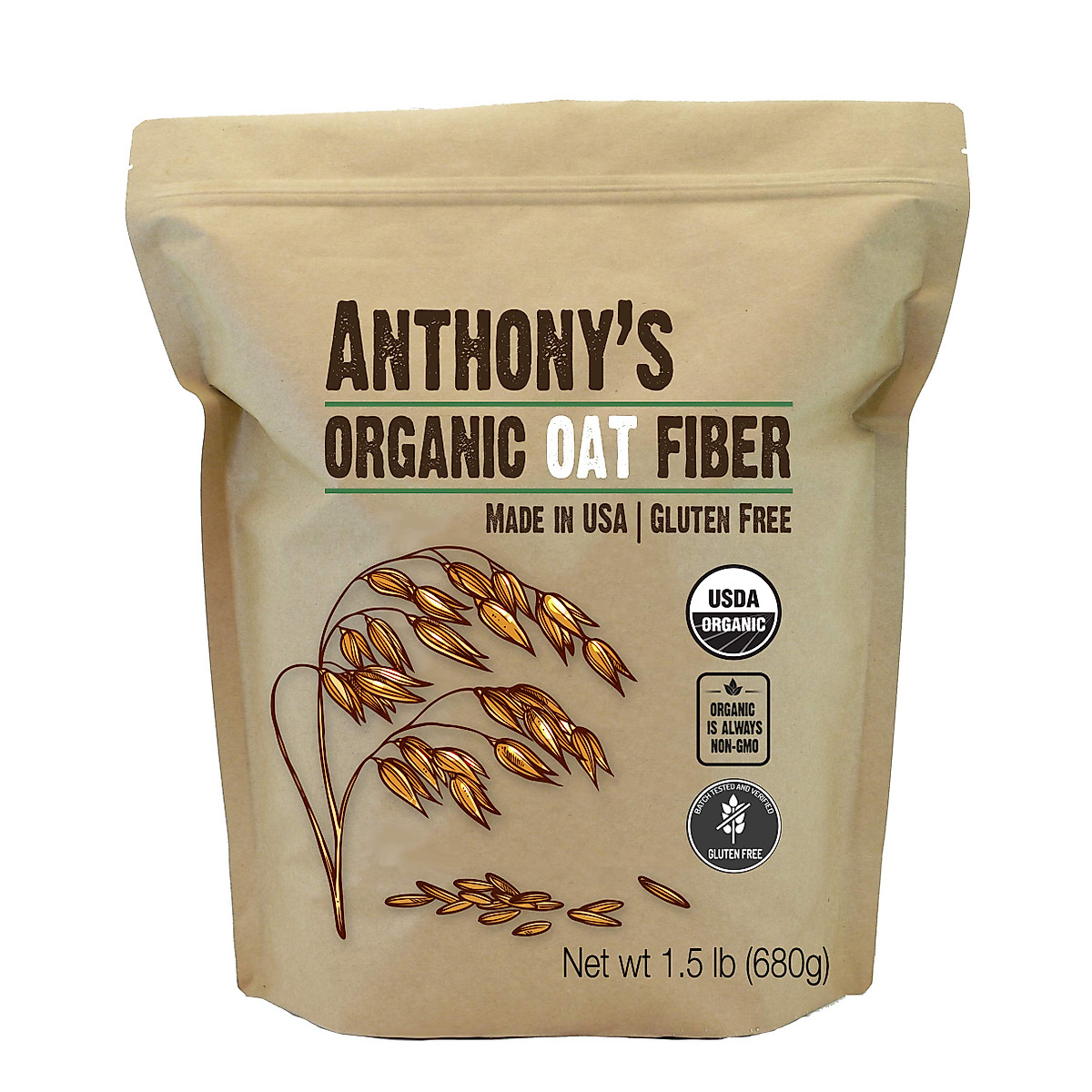 Anthony's Organic Oat Fiber, 1.5 lb, Gluten Free, Non GMO, Keto Friendly, Product of USA