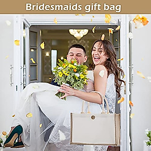 16 Pieces Jute Burlap Totes Bulk Jute Tote Bags Reusable Blank Burlap Shopping Bags with Handles for Bridesmaid Wedding Bachelorette Party Travel Beach DIY, 12.6 x 5.1 x 8.3 Inches