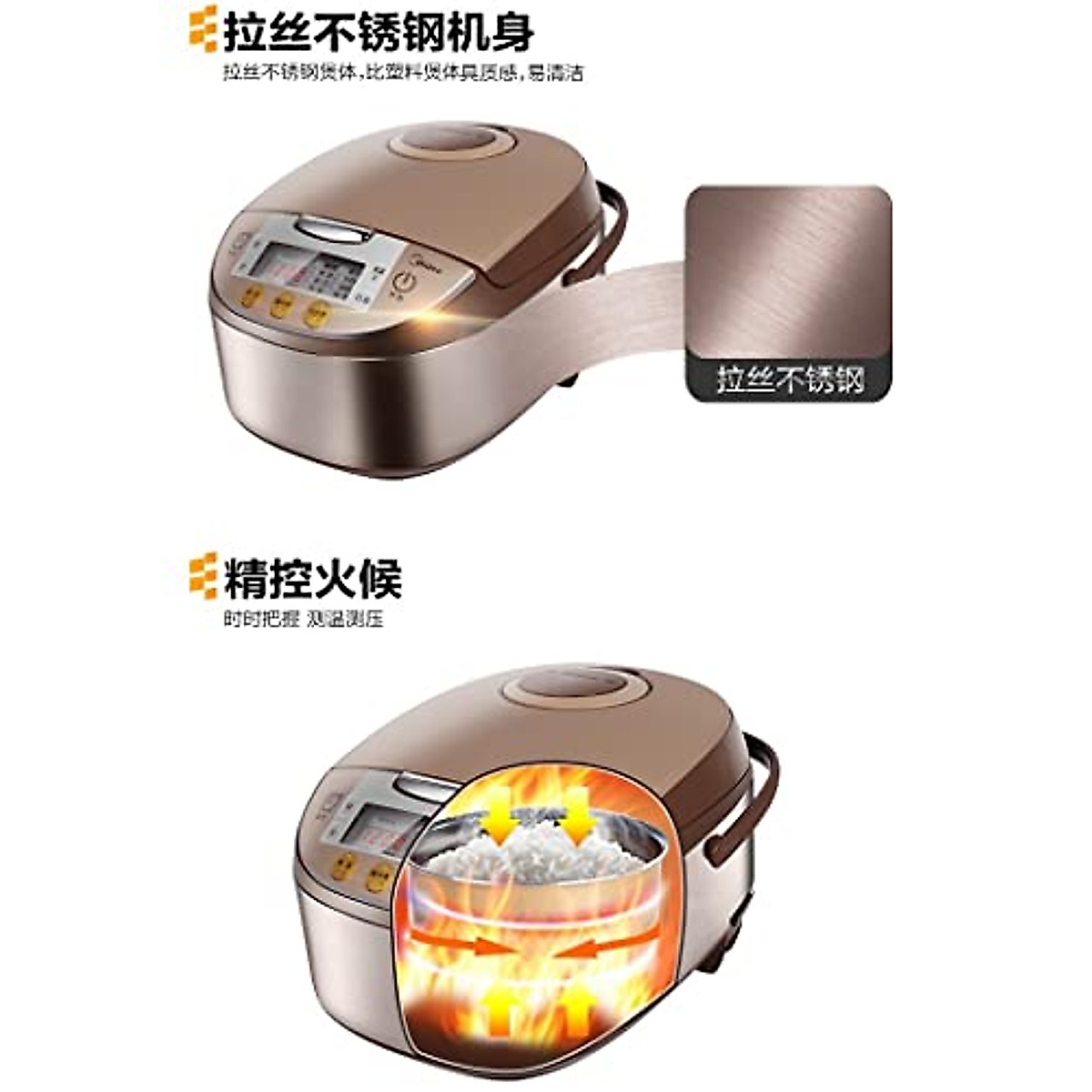 Midea Micom Rice Cooker, Digital Multi-Functional Ricer Cooker/Steamer, Brown Rice, Slow Cooker (3L/5.5Cup, Champange) MB-FS3017