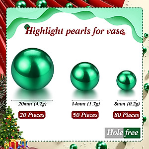 150 Pieces Vase Filler Faux Pearls Vase Makeup Beads No Hole Gloss Pearl Beads Mixed Sizes Round Pearls for Vase Home Party Wedding Decor, 8/14/20 mm (Green)