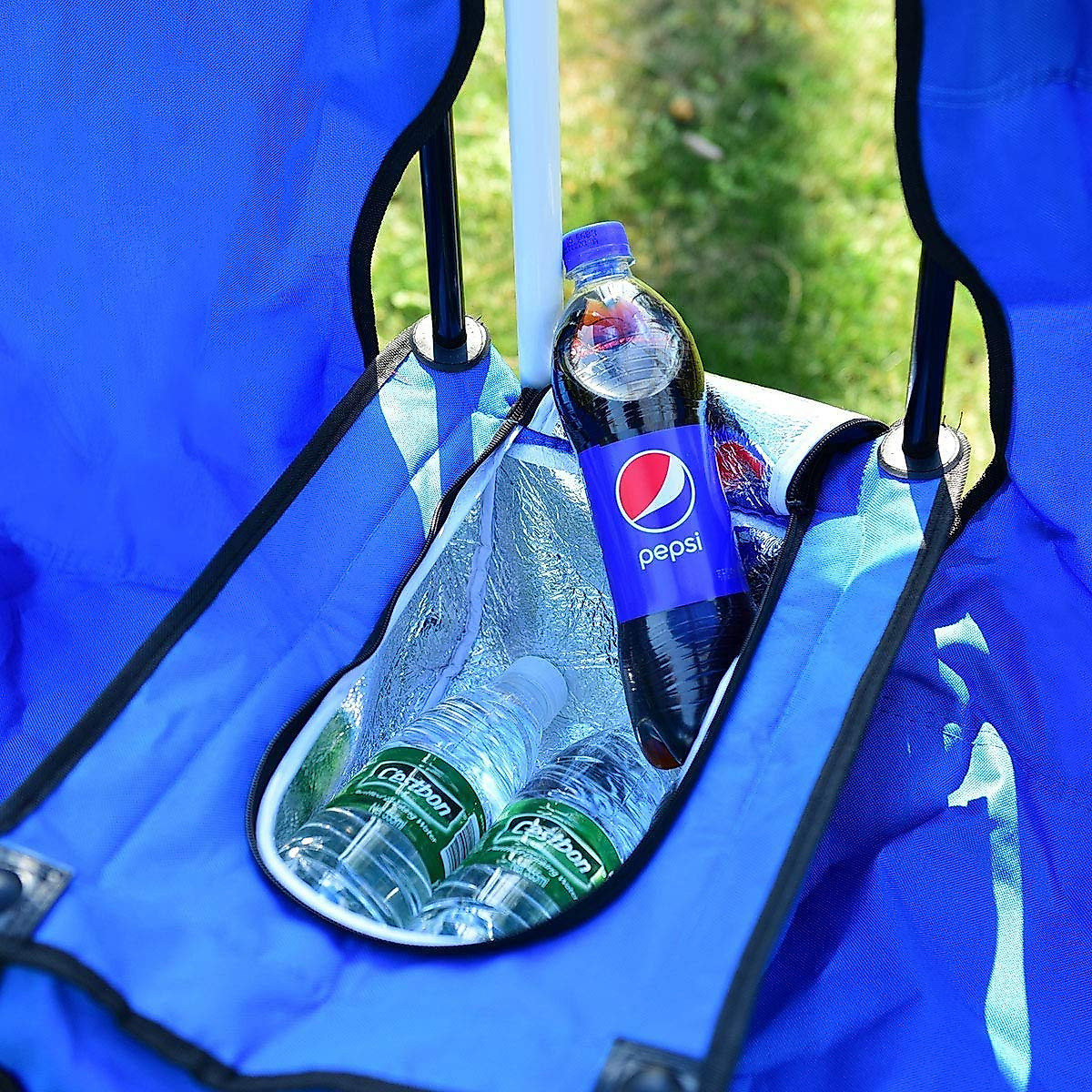 ARLIME Double Folding Beach Chairs, Outdoor Picnic Portable Loveseat Chairs with Removable Umbrella & Mini Table Carrying Bag, Camping Chair for Patio, Pool, Park (Blue)