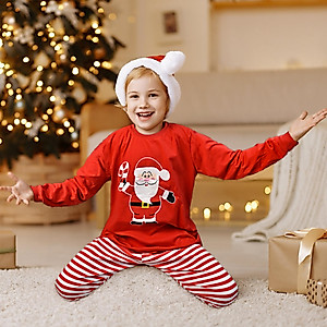 HYCLES Christmas Pajamas for Kids Girls Holiday Long Sleeve Sleepwear Santa Cotton Pajamas Sets for 2-12Y Boys/Toddler Pjs