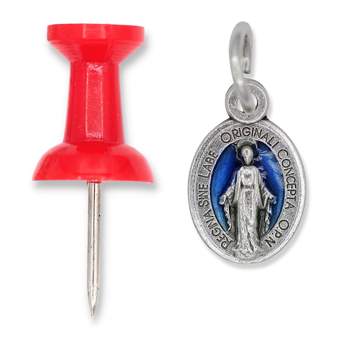 Caritas et Fides Pack of 10 - Mini Miraculous Medal Pendant for Charm Bracelet or Necklace, 1/2" Silver and Blue, Small - Made in Italy