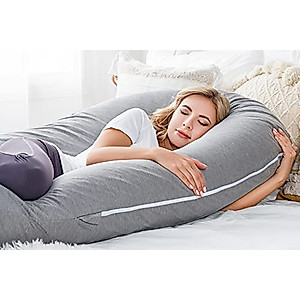 Meiz Pregnancy Pillow, Cooling Silky Pregnancy Pillows for Sleeping, 65" Full Body Maternity Pillow for Tall Pregnant Woman with Cooling Silk Jersey Cover, Grey