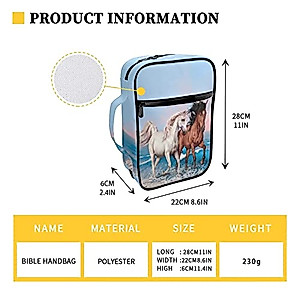 Talayituse Bible Cover Horses Sea Waves Print Bible Case with Handle Women Men Zippered Bible Bag Portable Bible Carrying Case for Bible Study, Outdoor, Daily Commuter
