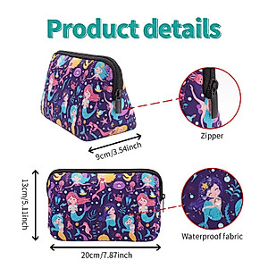 AJLTPA Cosmetic Bag Waterproof Neoprene Zipper Pouch Travel Portable Toiletry Makeup Bags Organizer Case for Women and Girls, Cute Mermaid