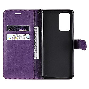 SATURCASE Case for Oppo Reno 6 Pro 5G, Classical PU Leather Flip Magnet Wallet Stand Card Slots Protective Cover with Hand Strap for Oppo Reno 6 Pro 5G (XD-Purple)