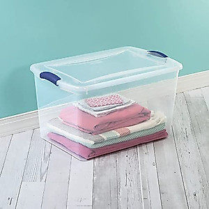66 Qt. Plastic Storage Bin Organizing Container With Durable Lid, Stackable and Nestable Snap Lid Plastic Storage Tote Bin, 6 Pack, Clear With Gray Buckle