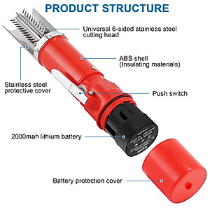 MXBAOHENG Electric Fish Scaler Remover, 2000mAh Cordless Powerful Fish Scale Scraper Cleaner with Rechargeable Battery, Waterproof Portable Fish Scaler Fish Scaling Tool
