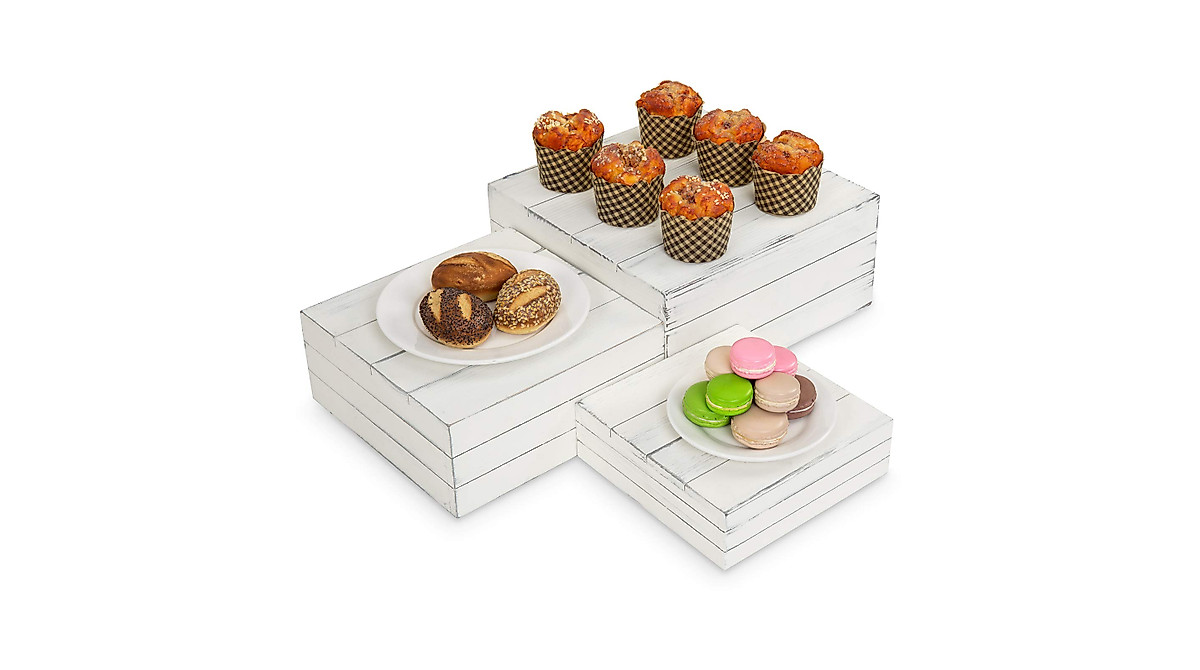 MyGift Vintage White 3-Pc Display Risers | Cake & Dessert Stands
