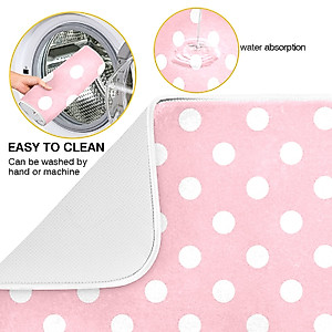 Pink White Polka Dot Dish Drying Mat for Kitchen Counter 18 x 24 Inch Absorbent Microfiber Valentines Dry Dishes Rack Mats Drainer Mat Dish Drying Pad for Countertops Decor