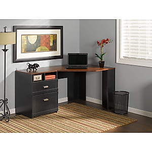 Bush Furniture Wheaton Corner Desk, Antique Black/Hansen Cherry