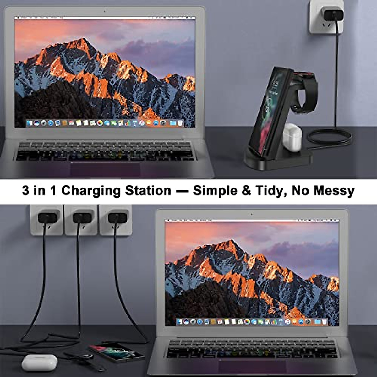 Charging Station for Samsung Multiple Devices, VCVS 3 in 1 Fast Charger Station, Wireless Charger for Samsung Galaxy Watch 5/4/3, Galaxy S23/S22/S21/S20/S10/Note20/Note10/Z Flip 4/Z Fold 4,Galaxy Buds