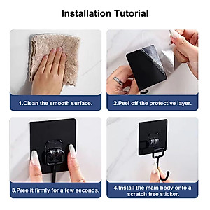 KarDoL 12PCS Adhesive Hooks for Hanging Heavy Duty, Wall Hooks Sticky Hooks Waterproof and Oilproof for Bathroom Shower Kitchen Door All-Black Hooks Nail Free Sticky Hangers Robe Towel Hooks