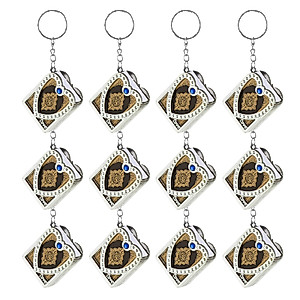 ABOOFAN 12pcs Muslim Keychain Mini Rhinestone Quran Book Pendant Key Ring Key Holder Islamic Vintage Mirror Car Bag Purse Hanging Decorations