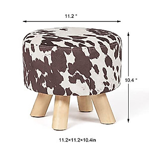 Homebeez Round Ottoman Stool Velvet Foot Rest, Small Footstool with Non-Skid Legs (Brown Cow)