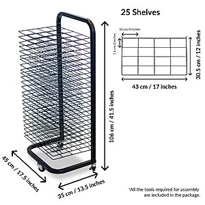 Art Drying Rack For Classroom | Functional & Mobile Paint Drying Rack | 25 Removable Shelves | Canvas Rack Art Storage | Painting Drying Rack With Wheels | Stack Rack For Painting, Drawings, And More