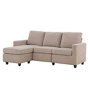 HONBAY L Shaped Couch with Linen Fabric,Convertible, Reversible Sectional Sofa for Small Space, Dark Beige