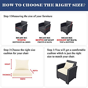 Topotdor Outdoor Seat Cushions for Patio Furniture,Waterproof Outdoor Deep Seat Cushion and Back Cushion Washable Removable Cover with Adjustable Straps for Chair Sofa Couch,24"x24" Beige