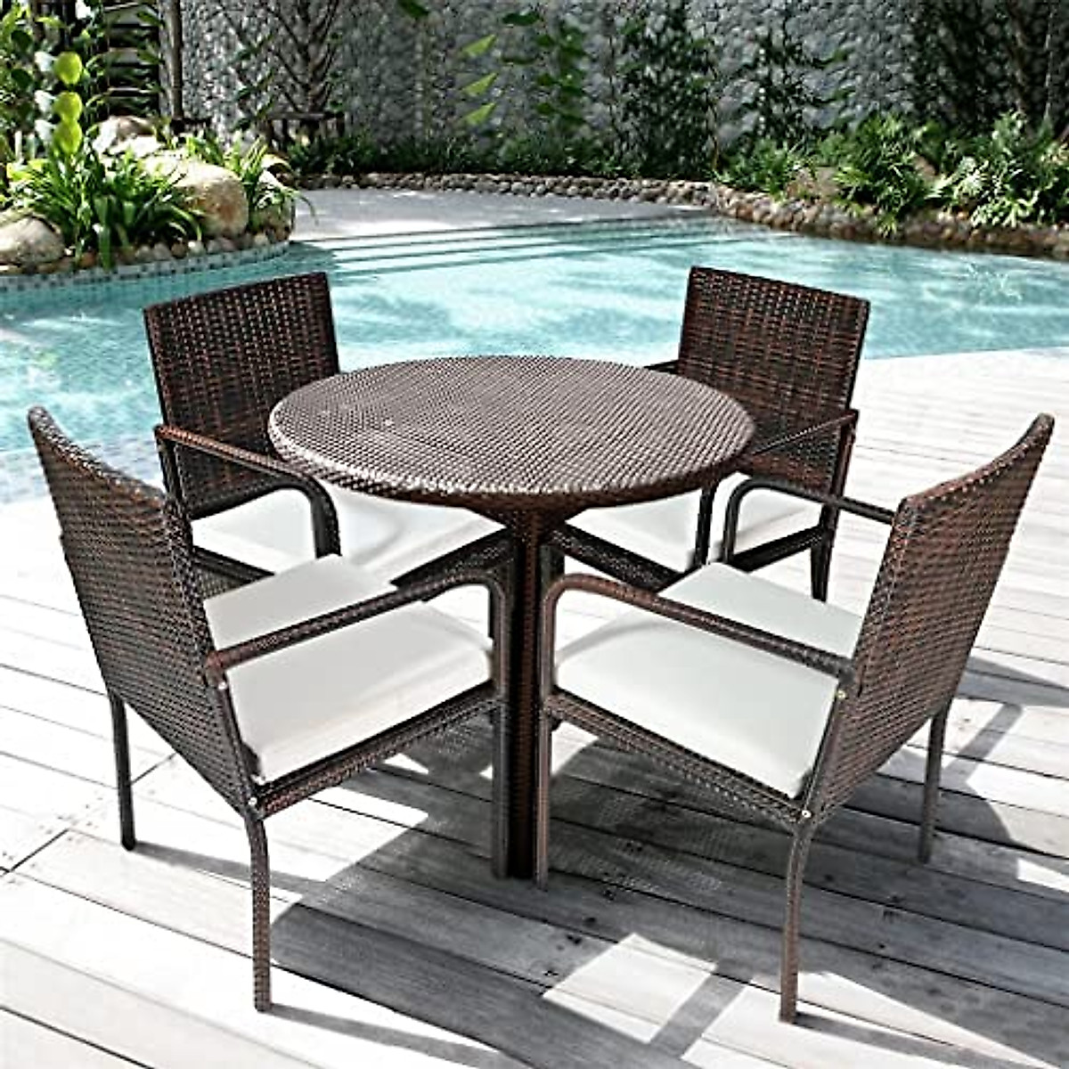 ZHYH 4 Piece Outdoor Patio Dining Chair Cushioned Sofa with Armrests Garden Deck