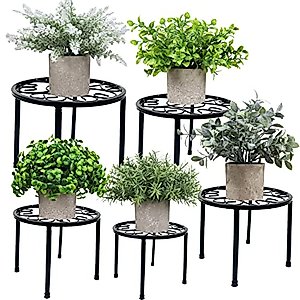 HAINARverS Metal Plant Stands 5-Pack, Heavy Duty Rustproof Iron Corner Flower Pot Stand Holder,Round Supports Display Rack Tiered Plant Stand Shelf For Indoor And Outdoor Multiple (Black)