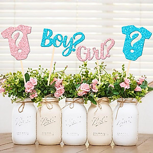 12 PCS Boy or Girl Centerpiece Sticks Double Sided Glitter Onesie Question Mark Gender Reveal Table Flower Centerpieces Sticks for Baby Shower Kids Birthday Party Table Flowers Decorations Supplies