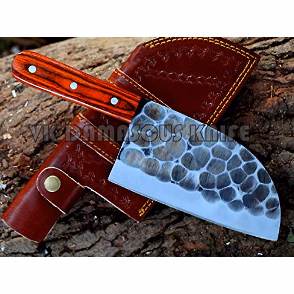 Handmade forged Carbon Steel butcher Serbian Cleaver Chopper Kitchen Chef Knife Pakka Wood Handle comes with Leather Sheath DW4095