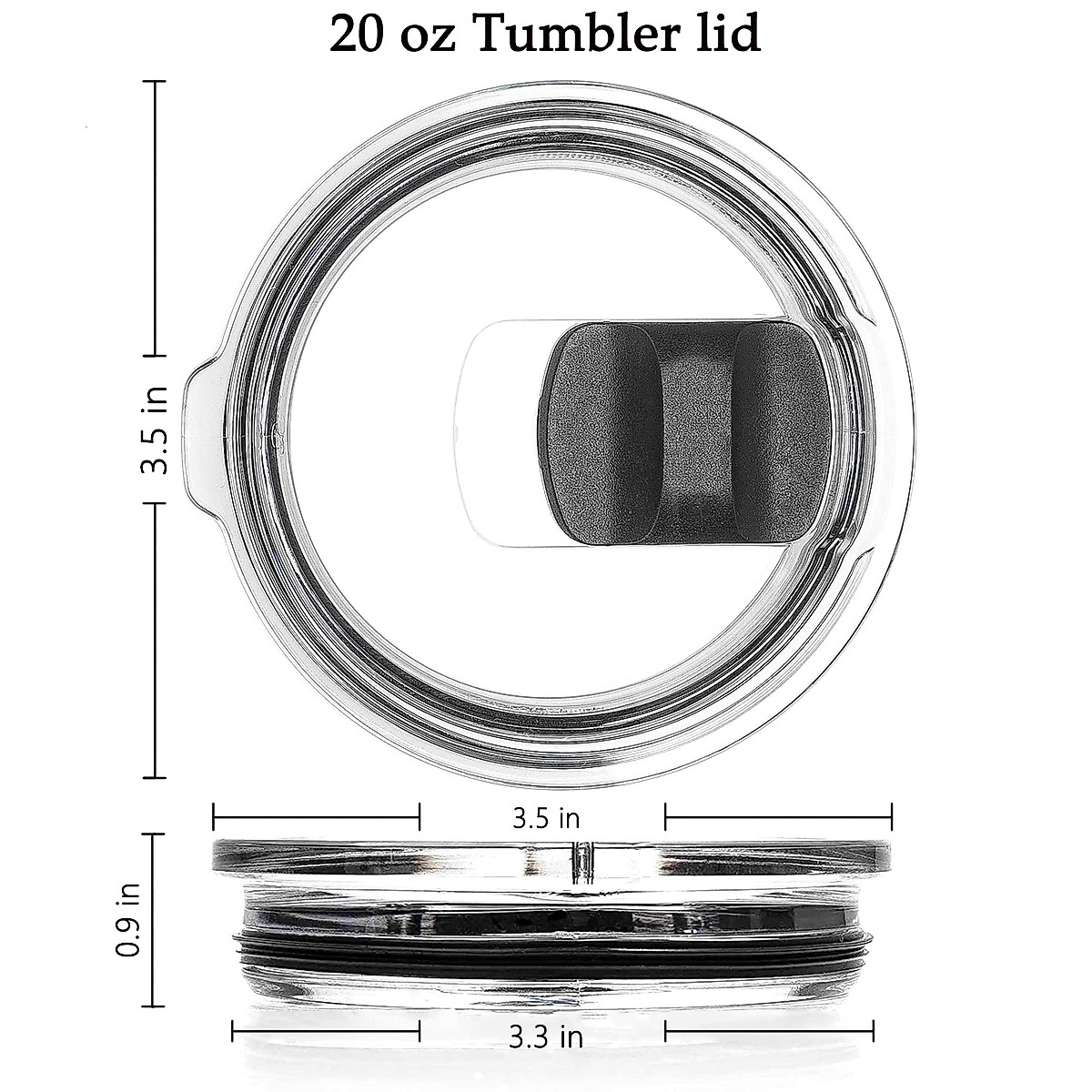 20 oz Magnetic Lid for Tumbler - Compatible with YETI Rambler, Ozark Trail, Old Style Rtic and More, Magnetic Slider Switch Spill Proof Tumbler Cover (20Oz Pack of 2 Black)