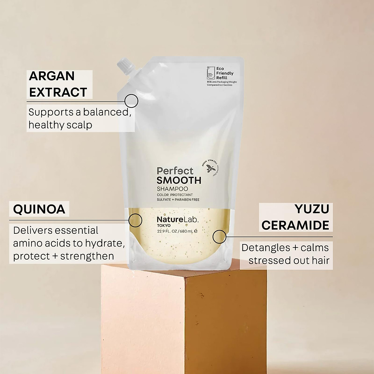 NATURELAB. TOKYO Perfect Smooth Shampoo: Eco-Friendly Refill Pouch: Weightless Frizz Control for Smoother, Healthier Hair and Scalp I 22.9 FL OZ / 680ml