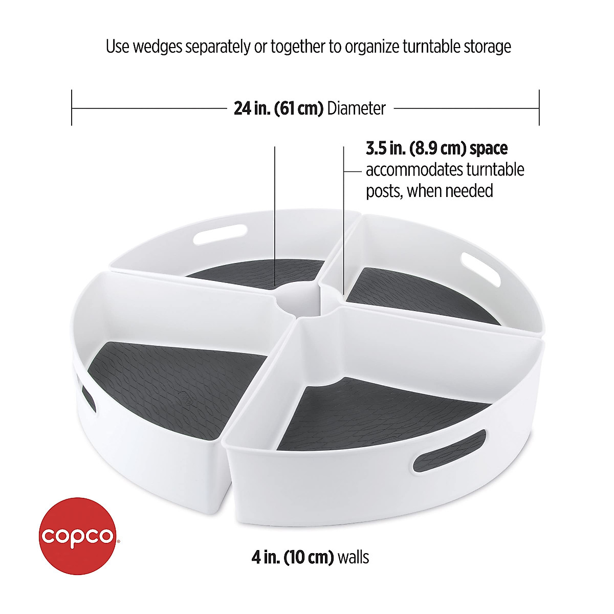 Copco Wedge Organizer for Lazy Susan, 10.8 x 16.7 x 4 Inch, White and Charcoal Gray