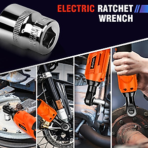 HSHa Cordless Electric Ratchet Wrench Set, 3/8" 12V Power Ratchet Driver w/Safe Lock Switch & LED Light, 7 Sockets, 2-Pack Lithium-Ion Batteries and 60-Min Fast Charge