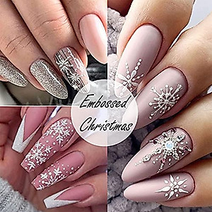 3D Embossed Christmas Nail Art Stickers Decals 4 Sheets 5D Self-Adhesive Pegatinas Uñas Holiday Snowman Snowflakes Nail Supplies Nail Art Design Decoration Accessories