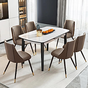 FurnitureR Dining Chairs Set of 2 Modern Upholstered Accent Chairs with Soft Seat/Metal Legs Kitchen Side Chairs for Kitchen Dining Room Waiting Reception Room, Faux Leather, Brown