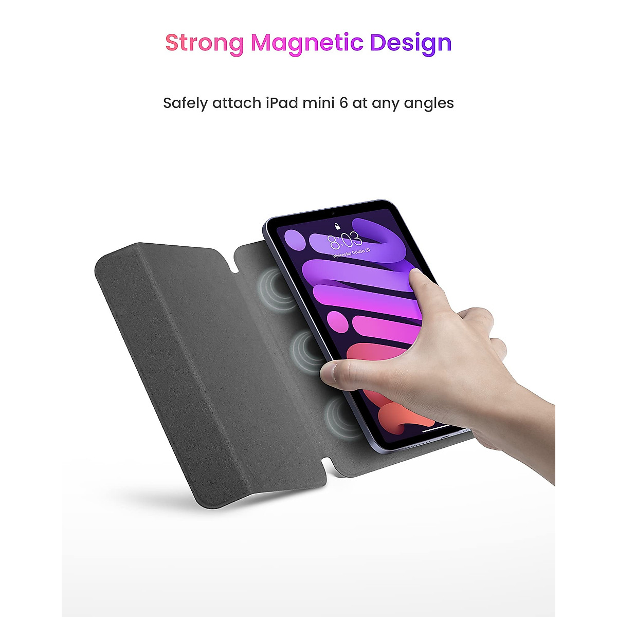 tomtoc Smart Folio Cover for iPad Mini (6th Gen), Ultra-Slim Lightweight Magnetic Protective Shell Stand Case with Multi-Viewing Angles, Fit New iPad Mini 6 8.3-inch 2021, Auto Wake/Sleep, Black