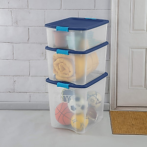 Sterilite 14469606 18 Gallon/68 Liter Latch and Carry, True Blue Lid and Clear Base with Blue Aquarium Latches, (6 Count) Pack of 1